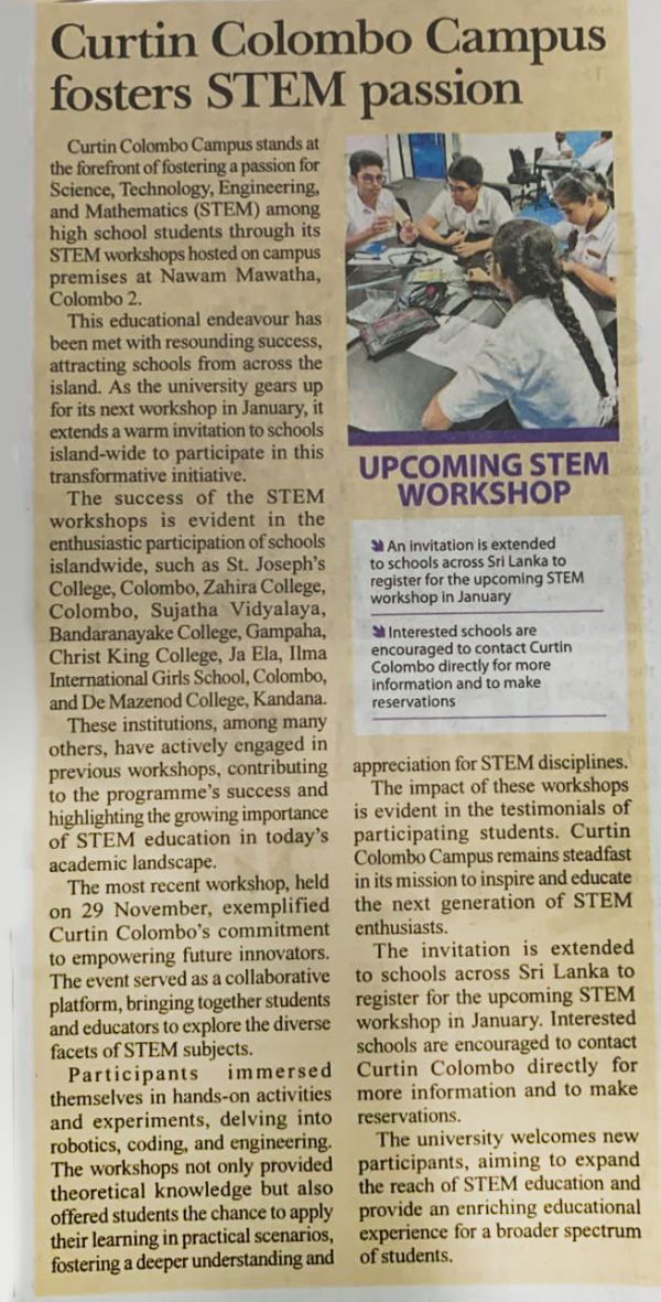 A Gateway to the Exciting World of STEM Education with Curtin Colombo – SLIIT